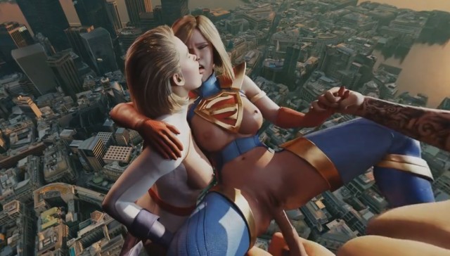 Dc Parody Supergirl Powergirl Flying Threesome Kiss Orgy Group Sex Ffm